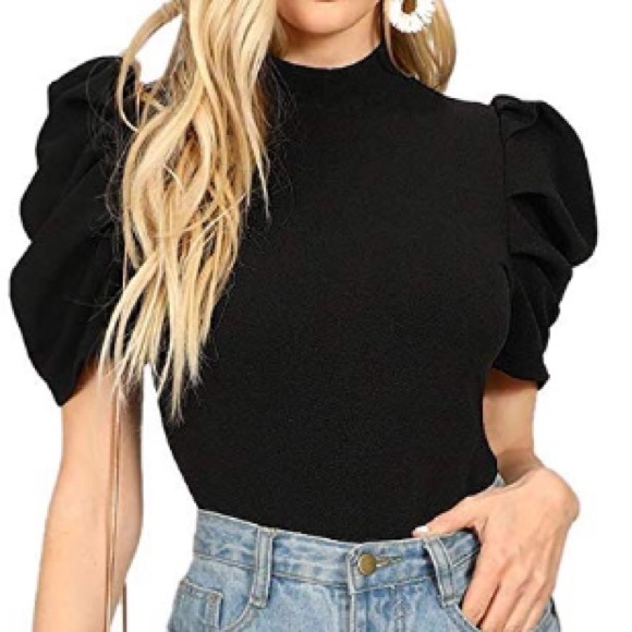 Tops | Last Oneblack Puff Shoulder Blouse | Poshmark